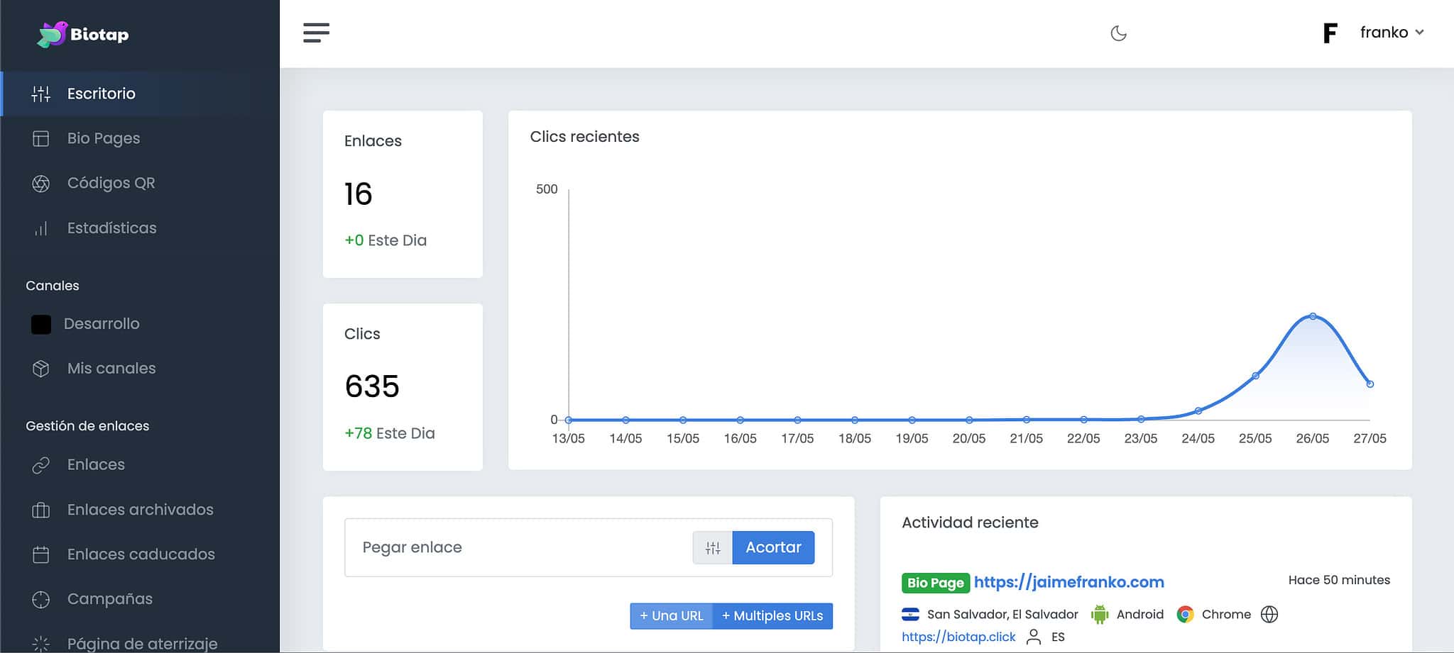 Biotap: Biopages, Shortlinks y QR personalizados